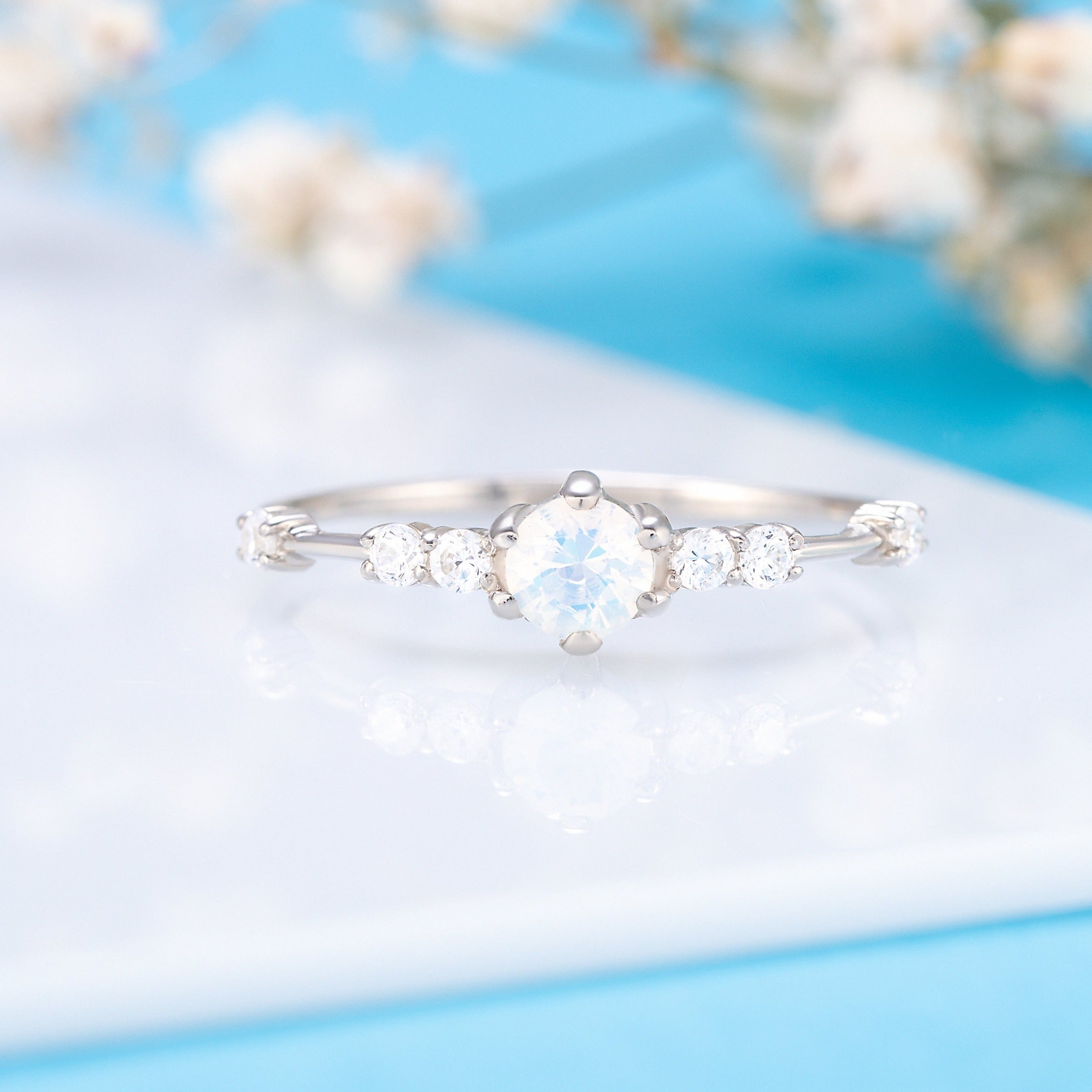 Dainty minimalist 925 sterling silver moonstone & cz promise ring for – YourAsteria