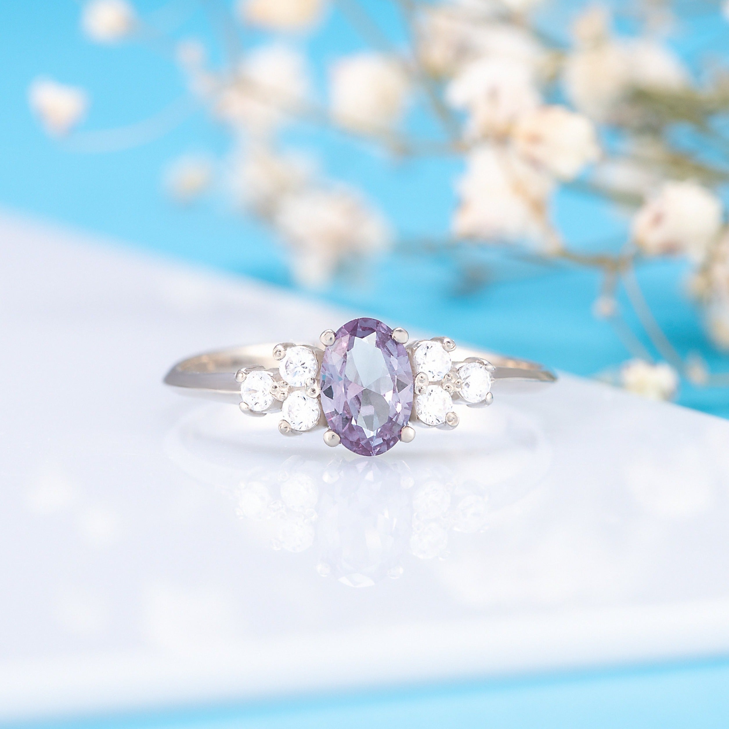 Dainty minimalist 925 sterling silver oval cut alexandrite & cz promis – YourAsteria