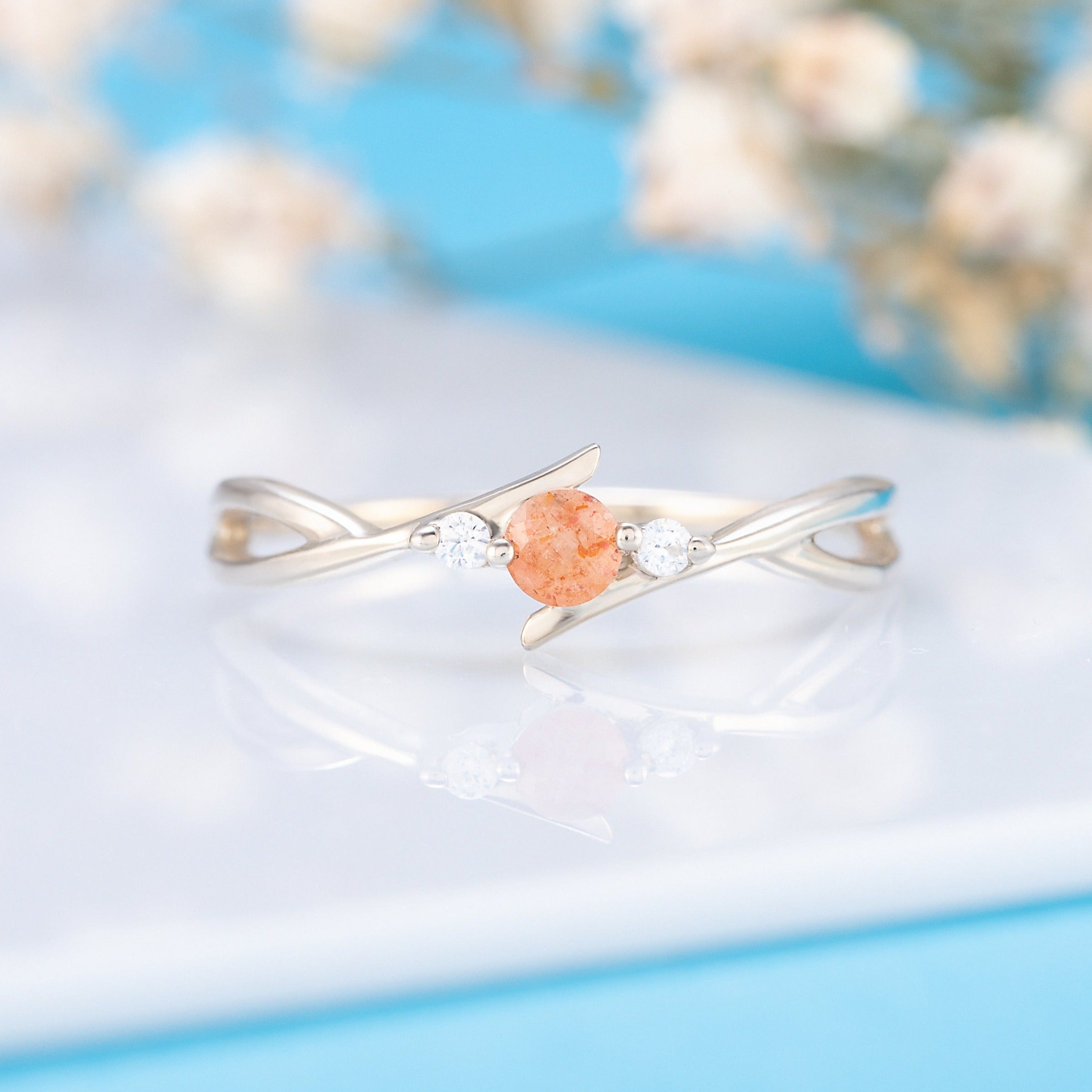 Minimalist dainty 925 sterling silver sunstone & cz promise ring for h – YourAsteria