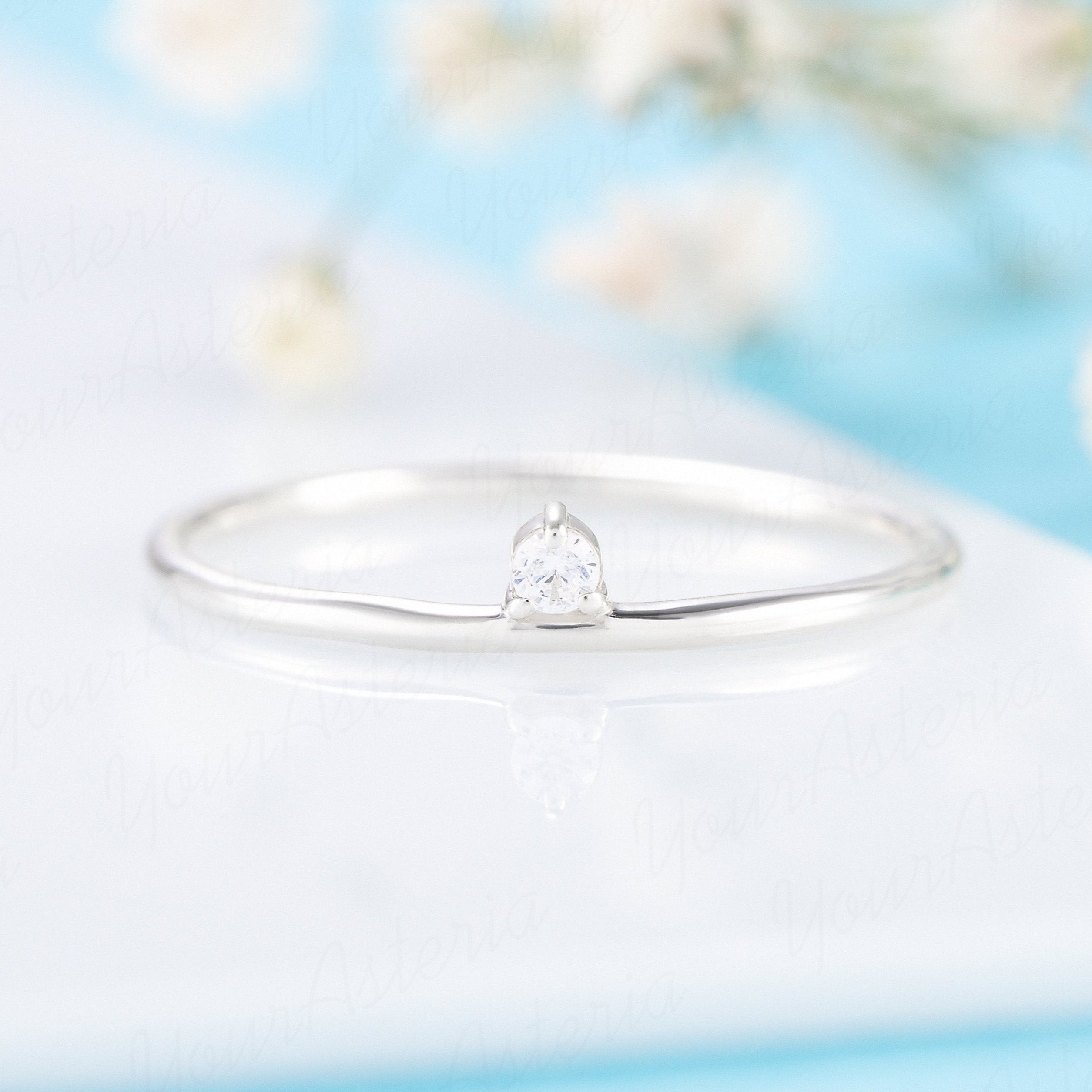 Minimalist 14k white gold solitaire diamond promise ring for her ...