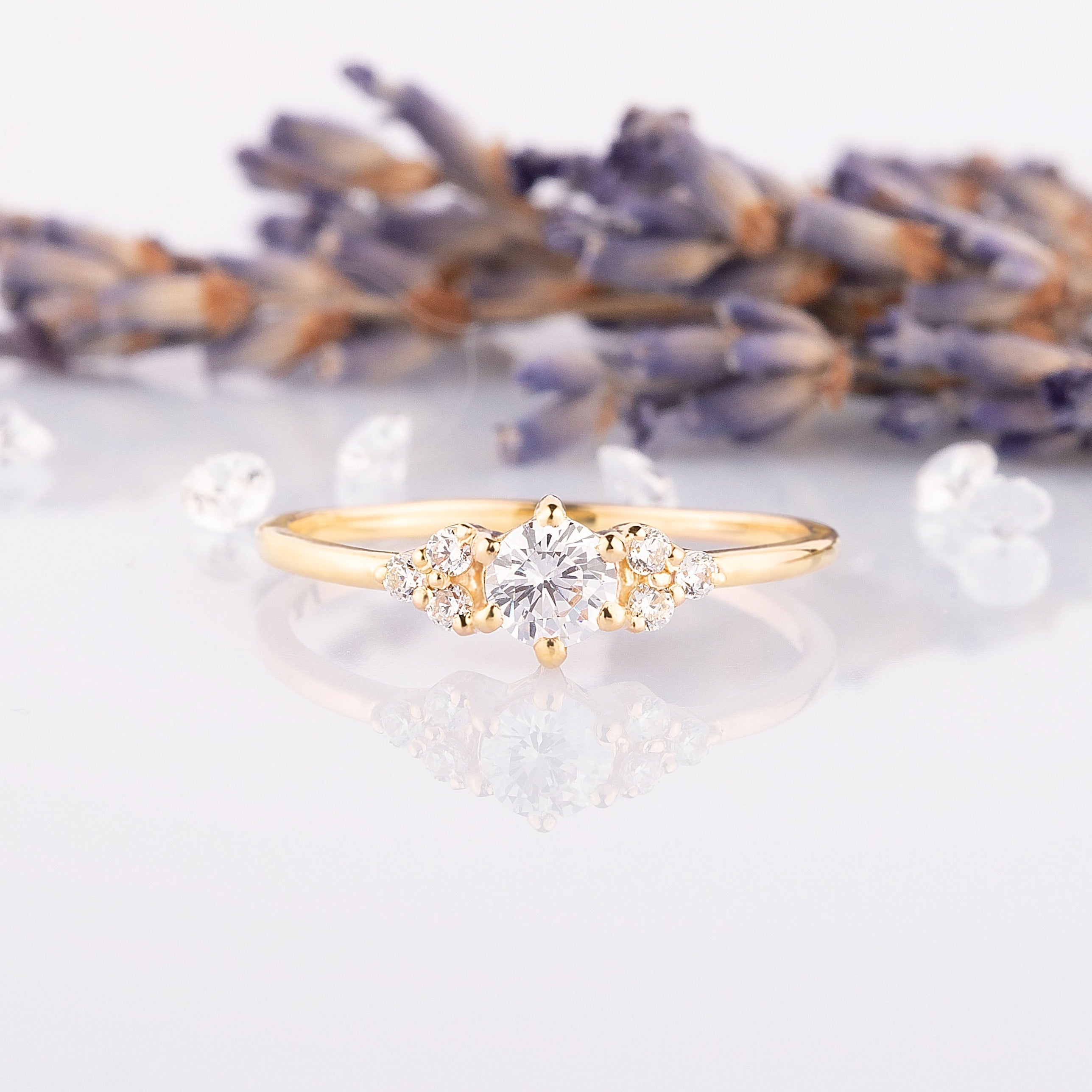 Dainty minimalist 14k yellow gold cluster diamond cz promise ring for ...
