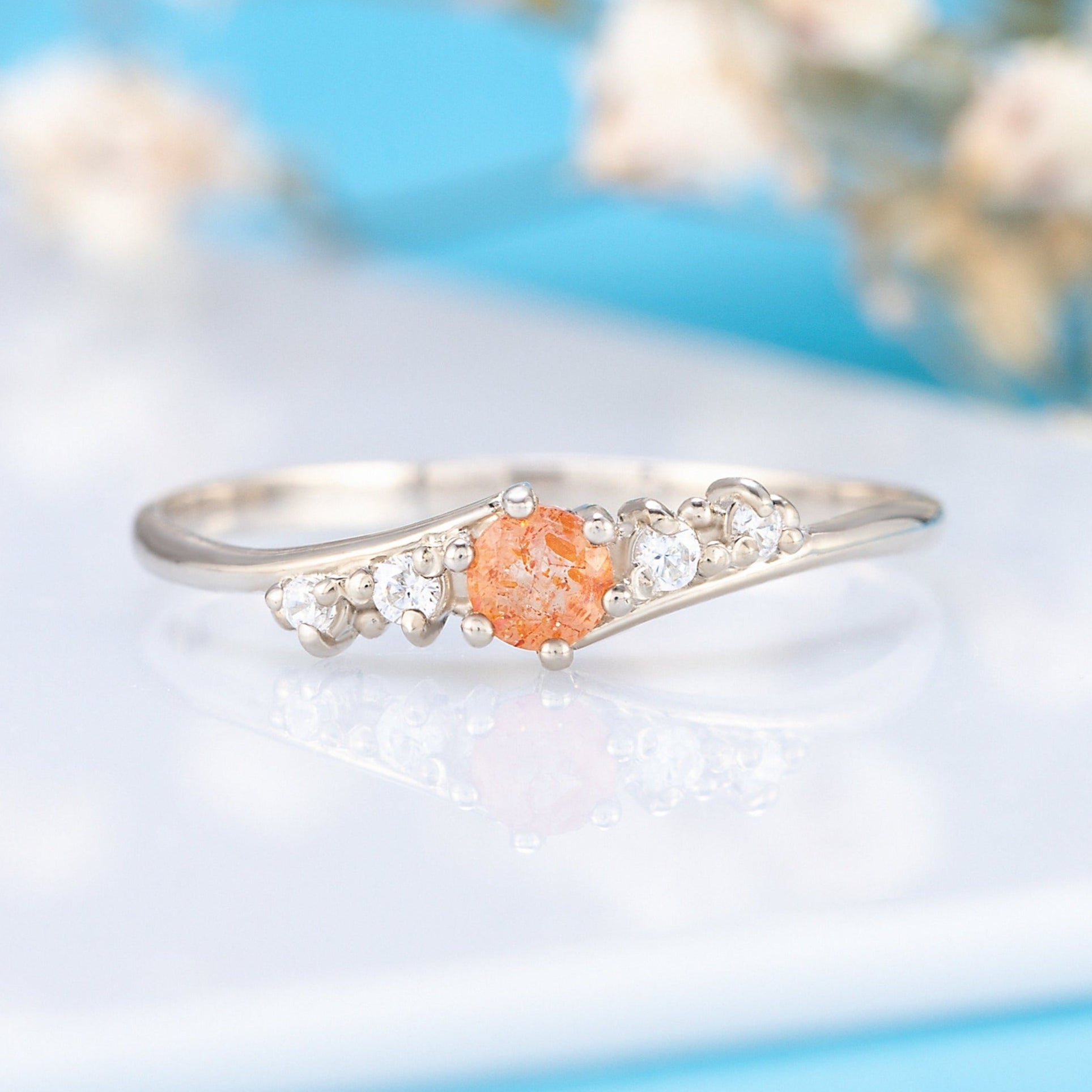 Dainty & elegant 925 sterling silver sunstone & cz promise ring for he ...