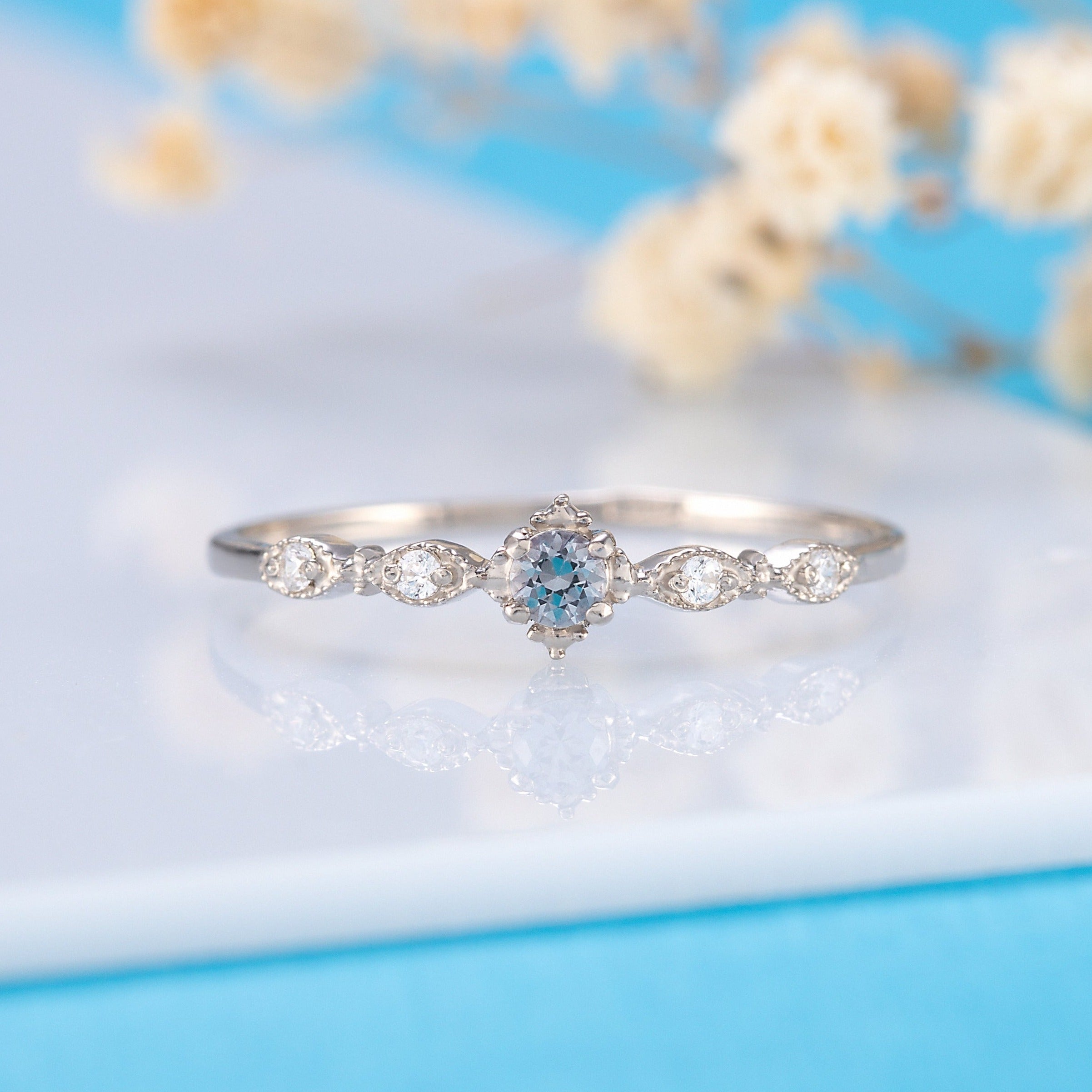 Delicate minimalist 925 sterling silver alexandrite & cz promise ring ...