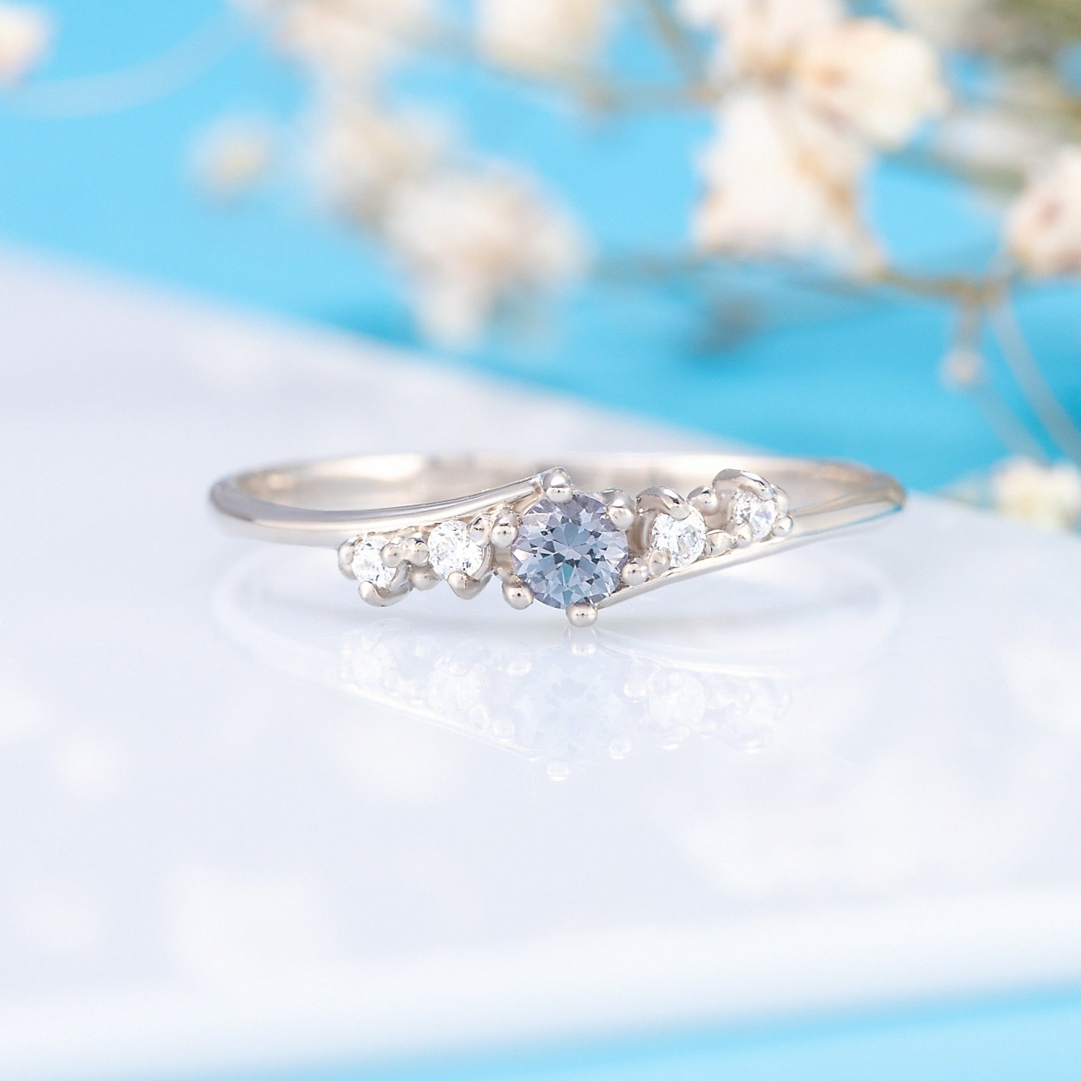 Dainty 925 sterling silver alexandrite & diamonds women engagement rin – YourAsteria