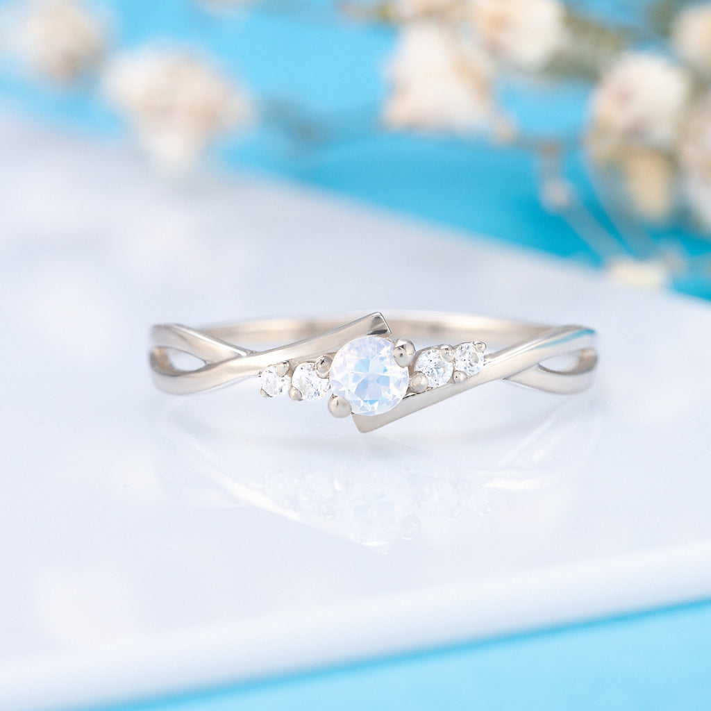 Delicate elegant 925 sterling silver solitaire blue moonstone promise ring for her