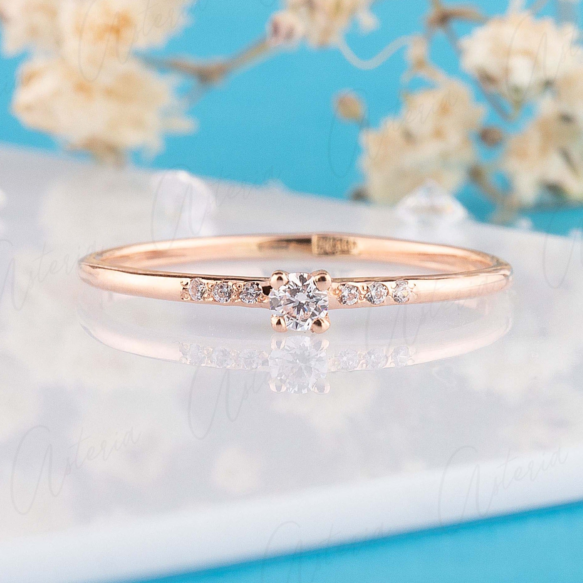 Delicate minimalist 14k rose gold diamond promise ring for her ...