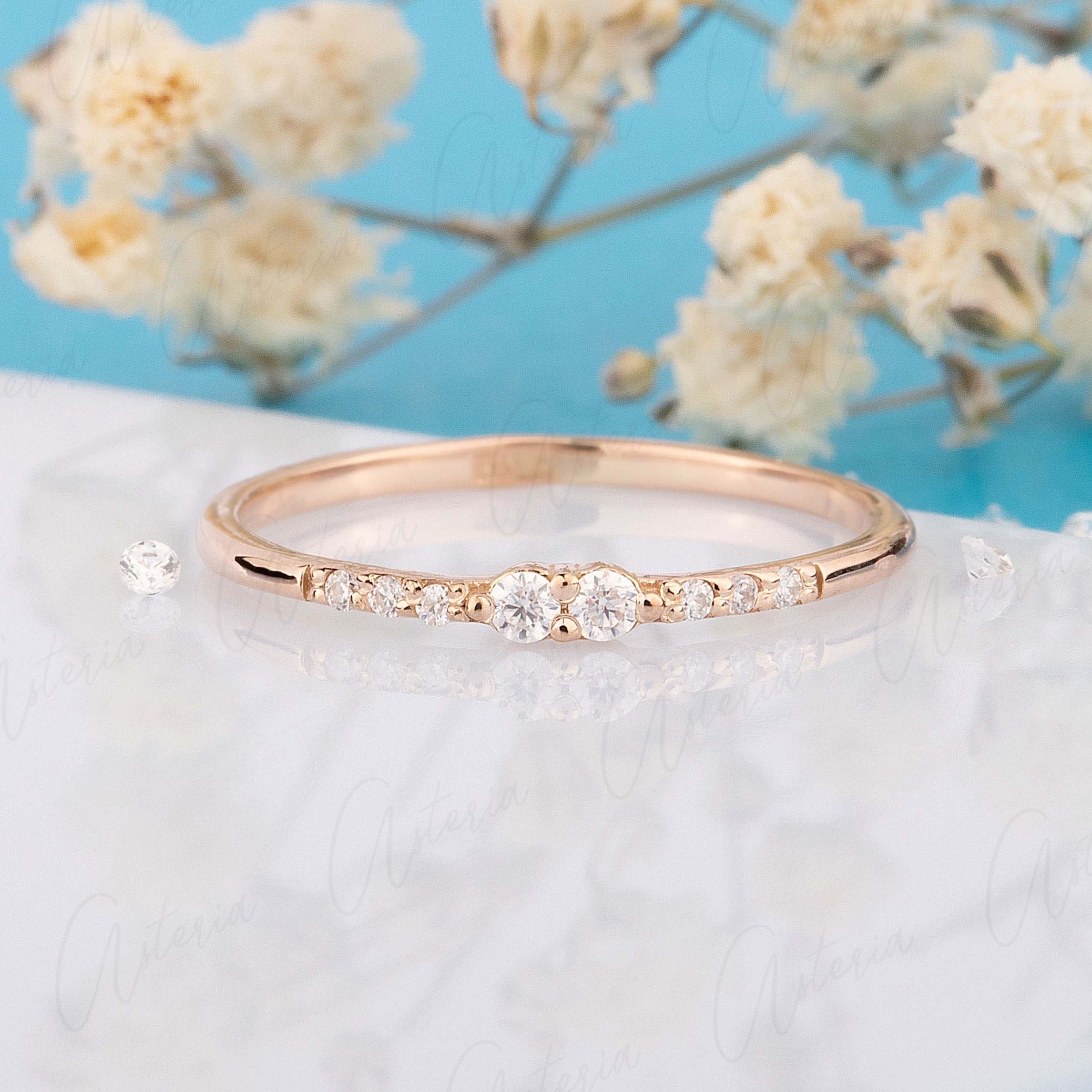 Delicate minimalist 14k rose gold diamond promise ring for her ...